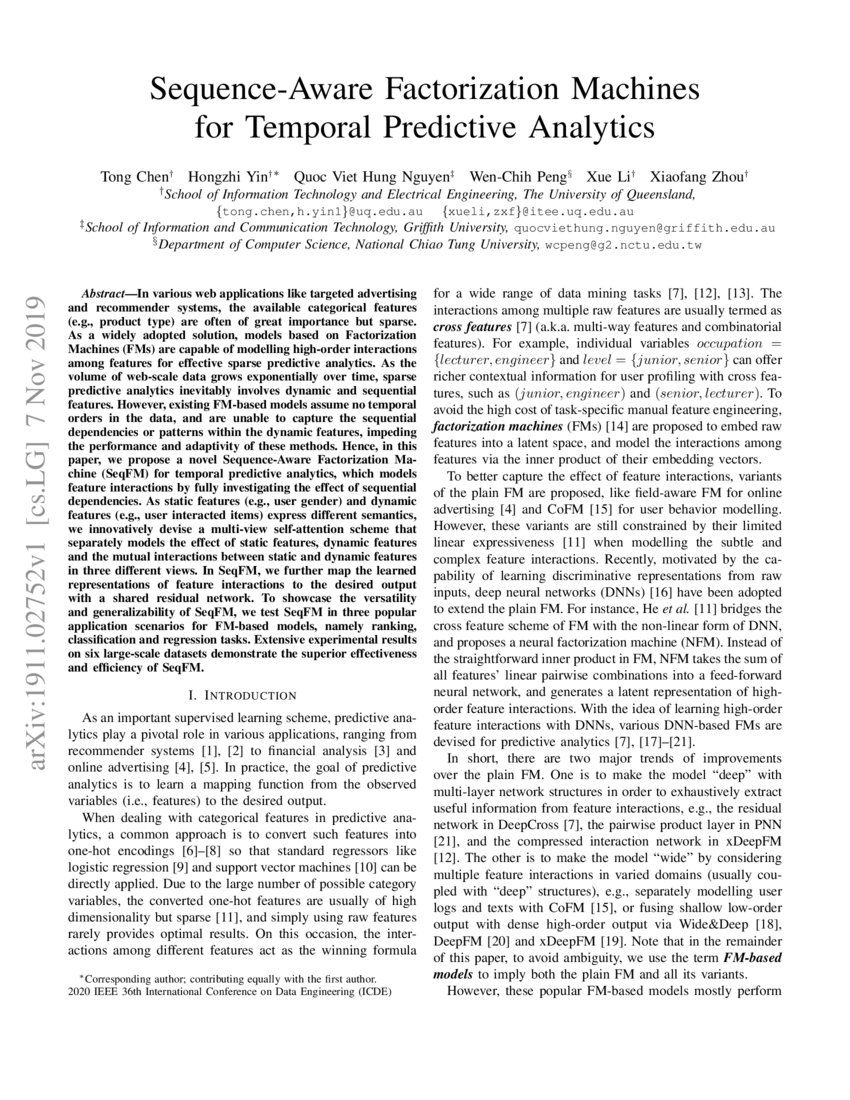 Sequence-Aware Factorization Machines for Temporal Predictive Analytics | DeepAI