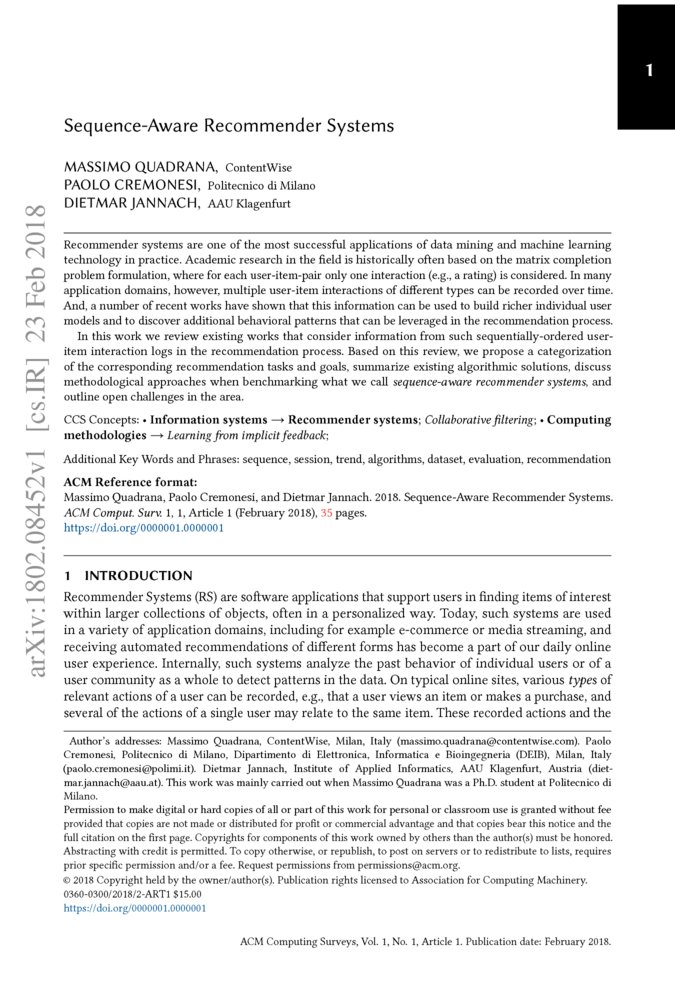 Sequence Aware Recommender Systems Deepai 