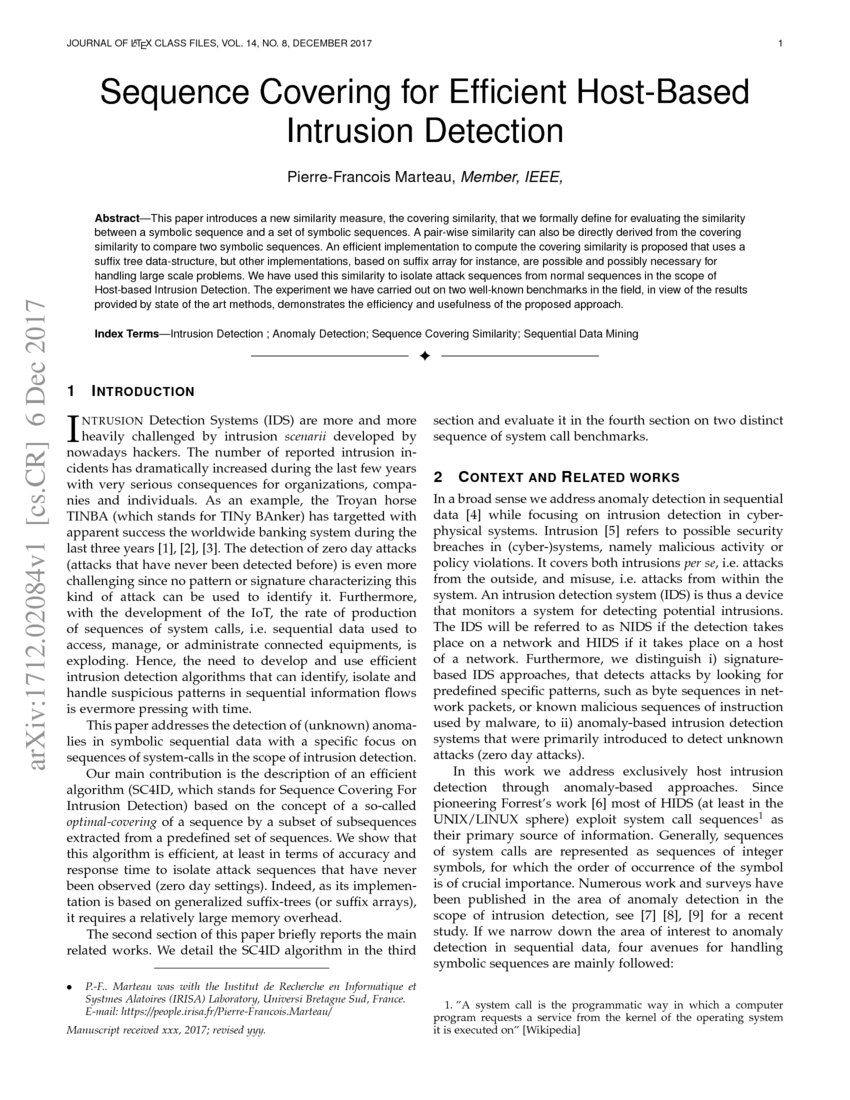 Sequence Covering for Efficient Host-Based Intrusion Detection | DeepAI