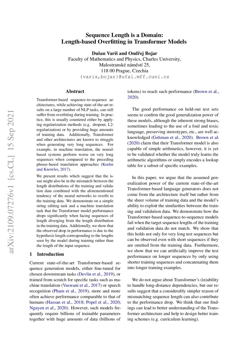 Sequence Length is a Domain: Length-based Overfitting in Transformer Models | DeepAI