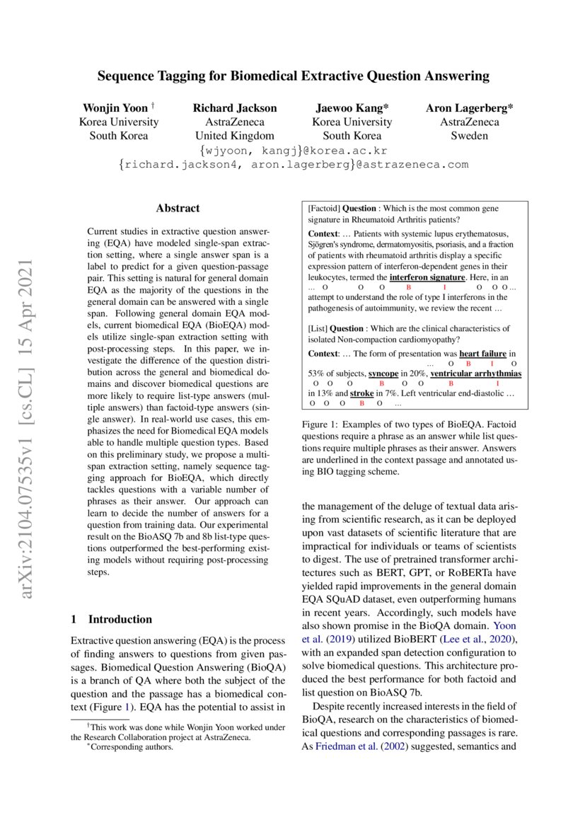 Sequence Tagging For Biomedical Extractive Question Answering Deepai