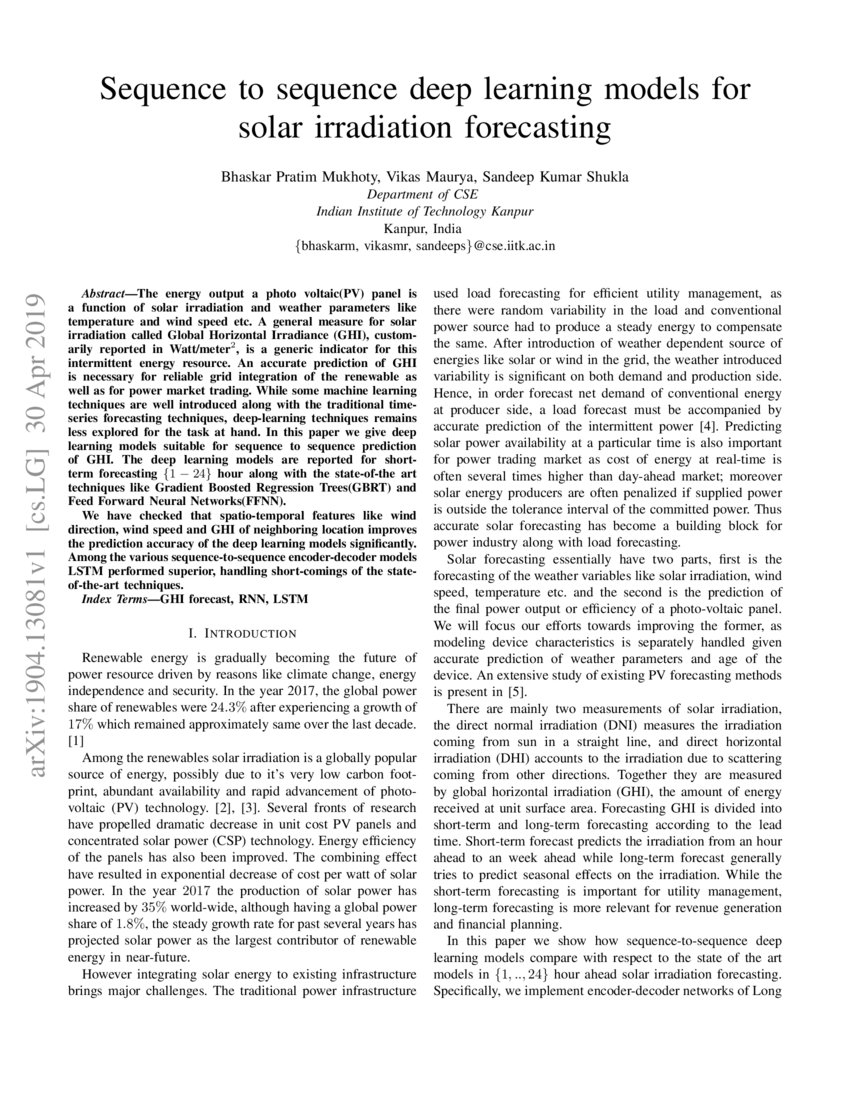 Sequence to sequence deep learning models for solar irradiation ...