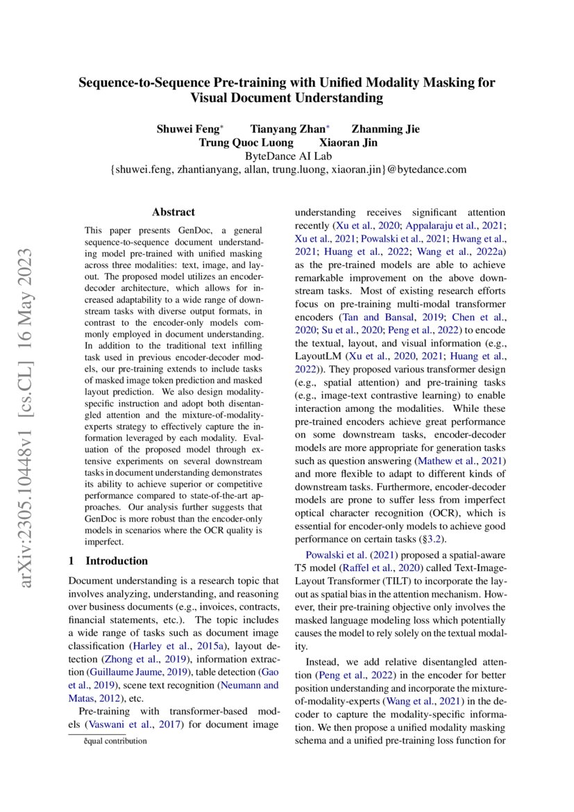 Sequence-to-Sequence Pre-training with Unified Modality Masking for Visual Document ...