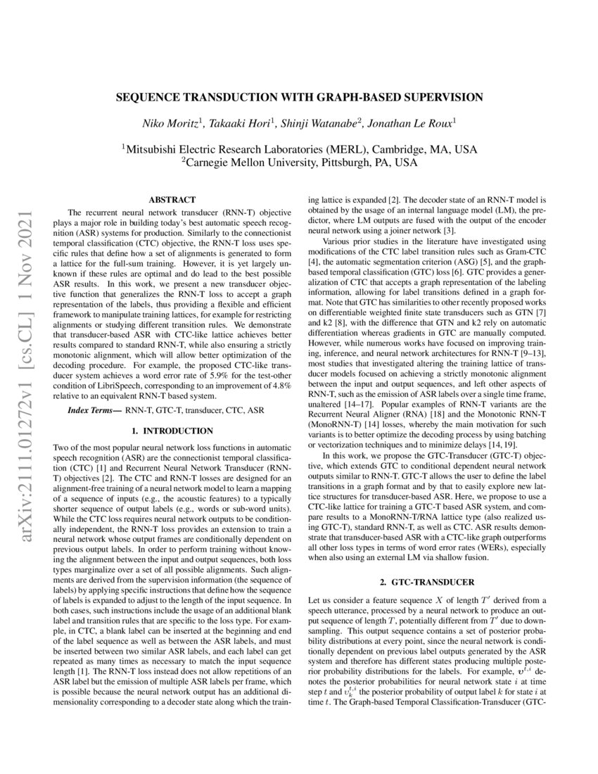 Sequence Transduction with Graph-based Supervision | DeepAI
