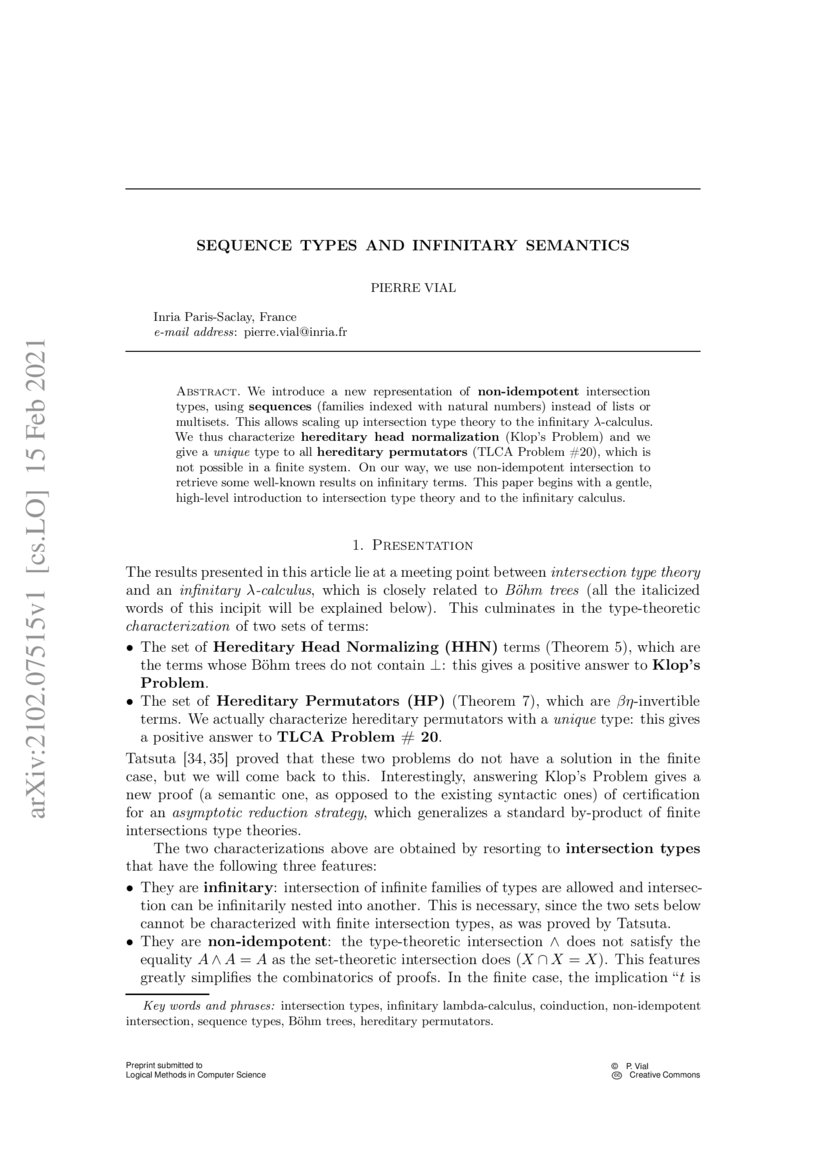 Sequence Types and Infinitary Semantics | DeepAI