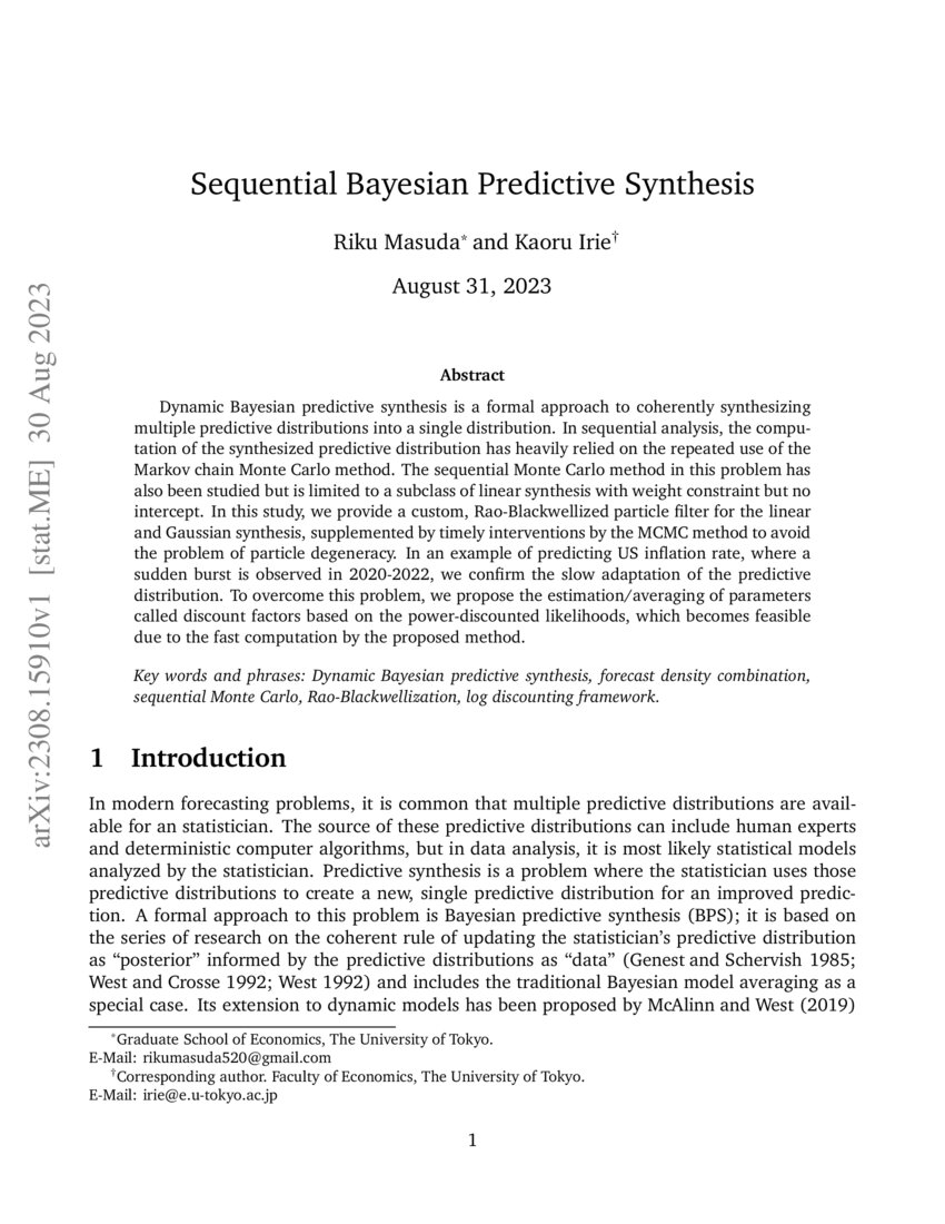 Sequential Bayesian Predictive Synthesis | DeepAI Sequential Bayesian Predictive Synthesis | DeepAI