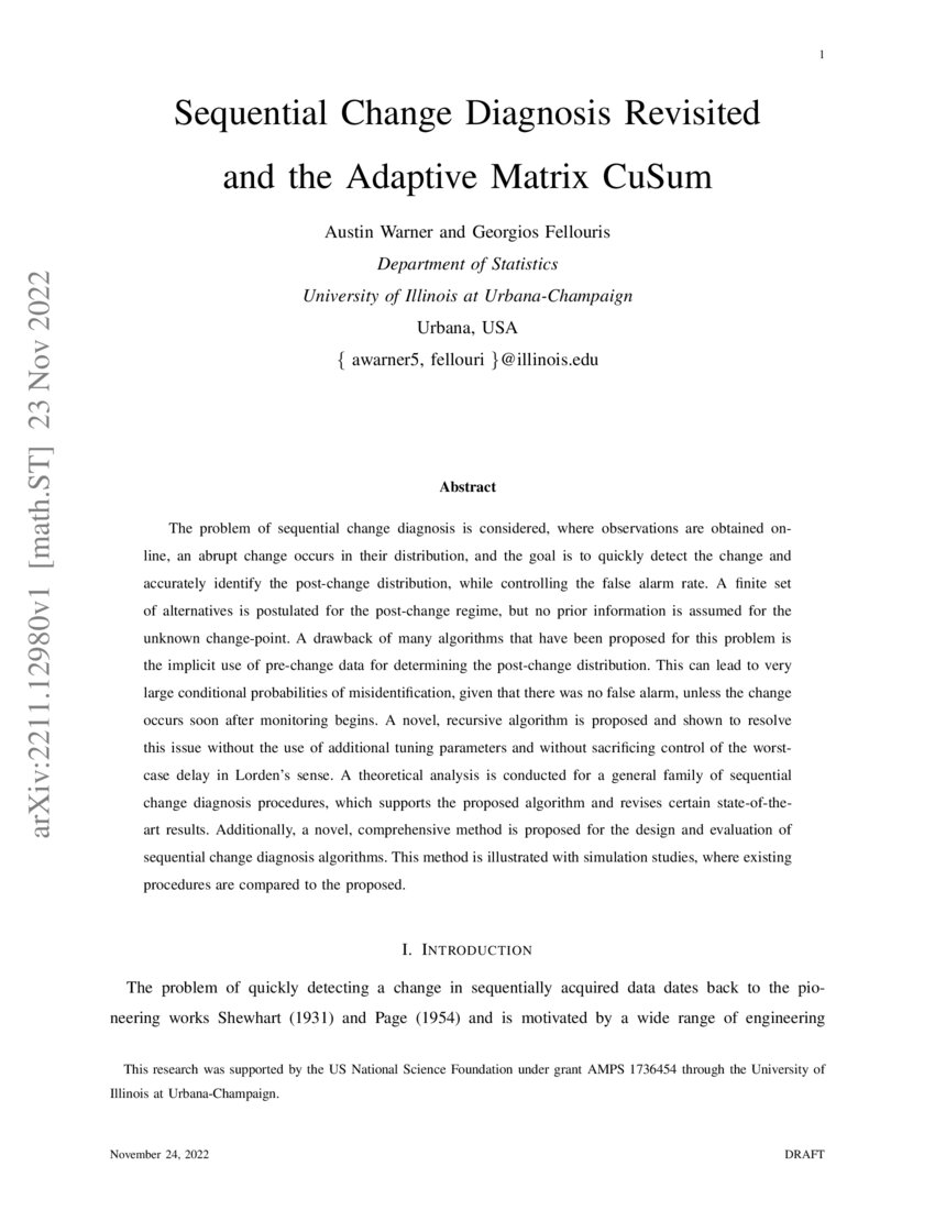 Sequential Change Diagnosis Revisited and the Adaptive Matrix CuSum ...