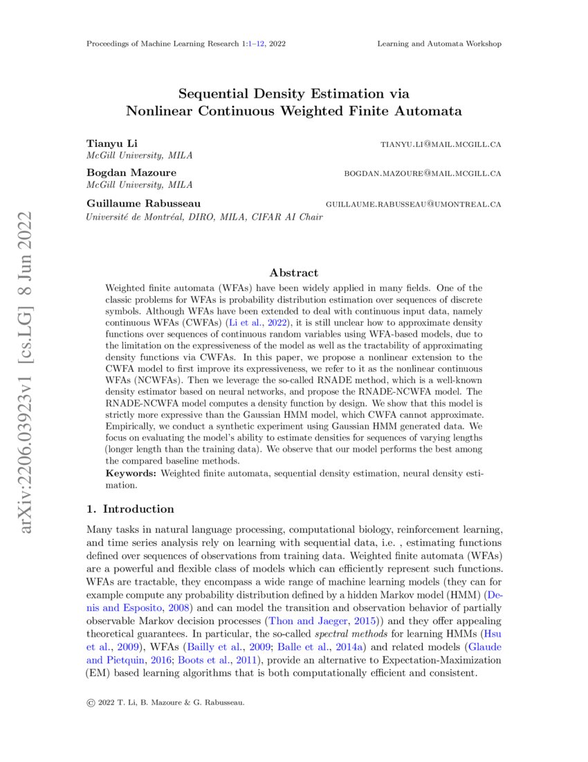 Sequential Density Estimation Via Ncwfas Sequential Density Estimation