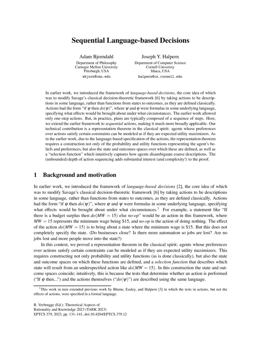 Sequential Language Based Decisions Deepai