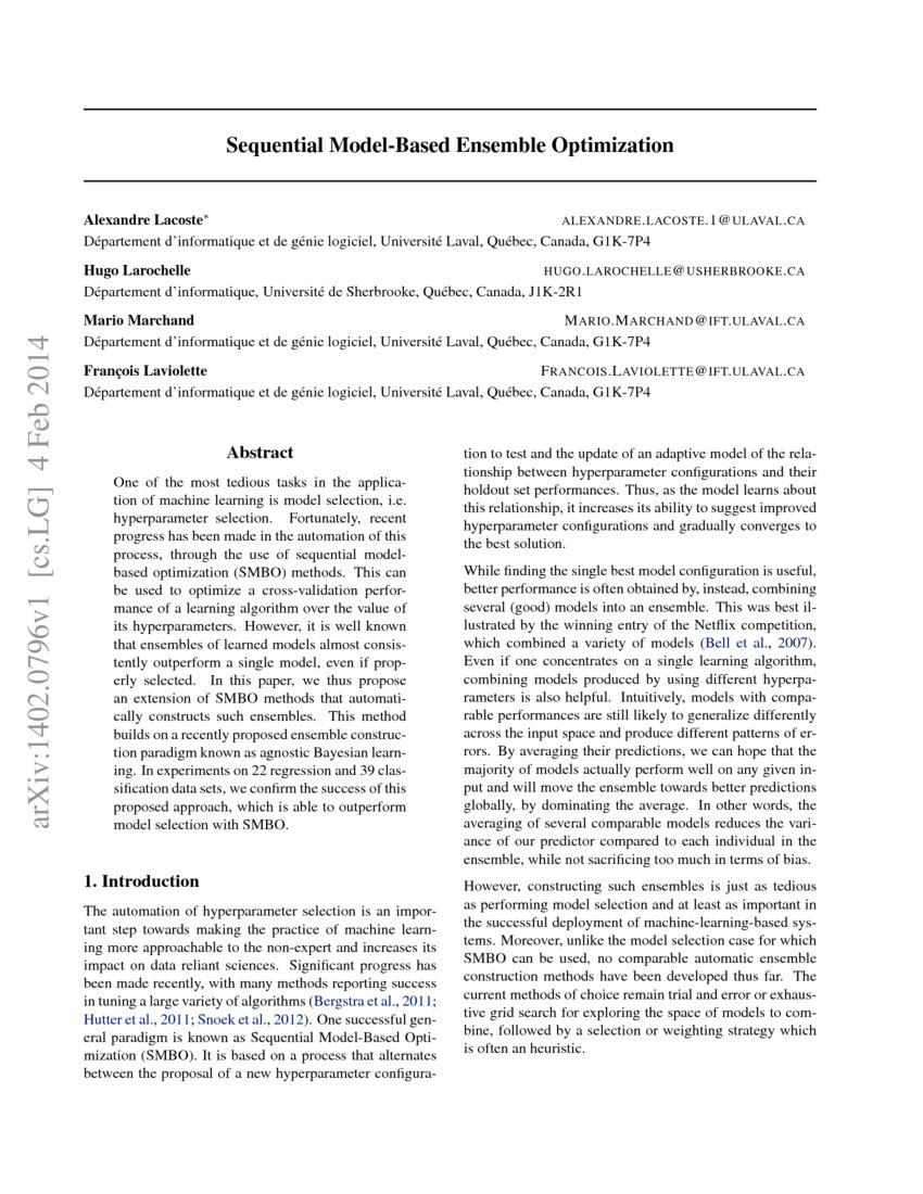 Sequential Model-Based Ensemble Optimization | DeepAI Sequential Model-Based Ensemble Optimization | DeepAI