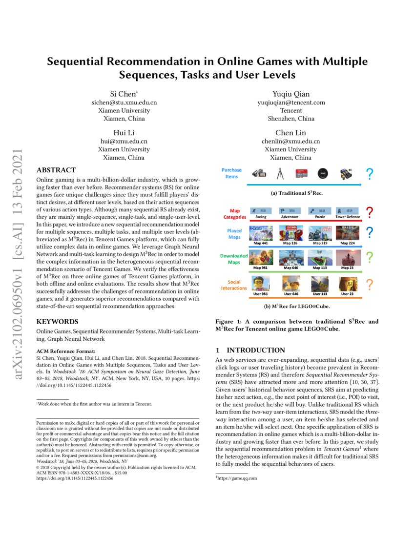 Sequential Recommendation in Online Games with Multiple Sequences ...
