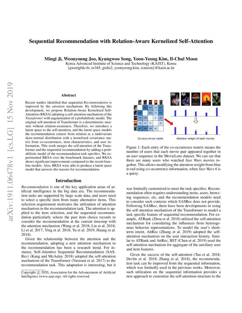 Sequential Recommendation with Relation-Aware Kernelized Self-Attention ... Sequential Recommendation with Relation-Aware Kernelized Self-Attention ...