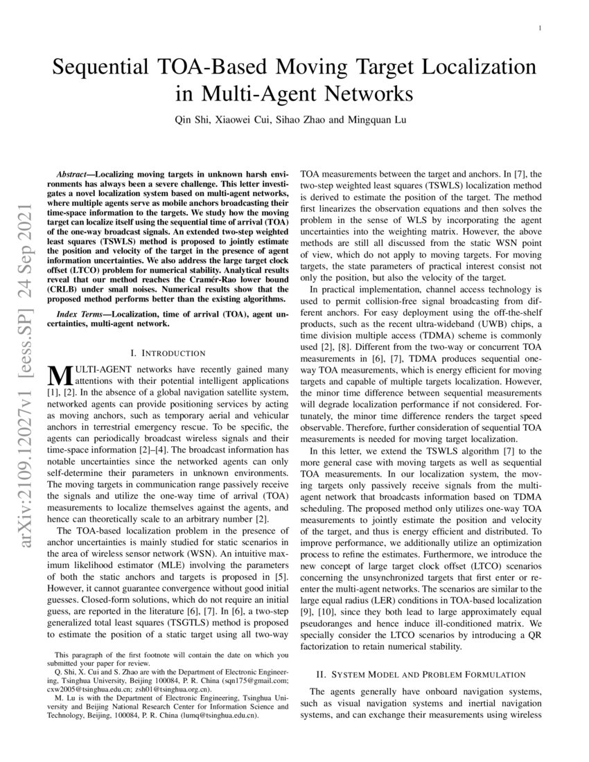 Sequential Toa Based Moving Target Localization In Multi Agent Networks