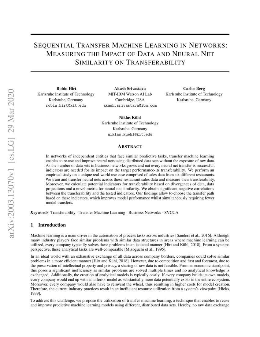 Sequential Transfer Machine Learning in Networks: Measuring the Impact ...