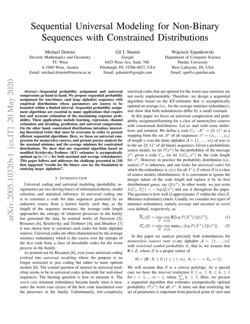 Sequential Universal Modeling for Non-Binary Sequences with Constrained Distributions | DeepAI