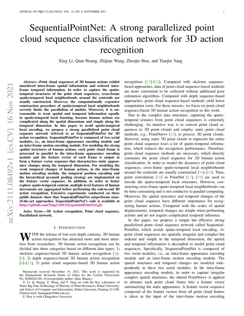 SequentialPointNet: A strong parallelized point cloud sequence network for 3D action recognition ...