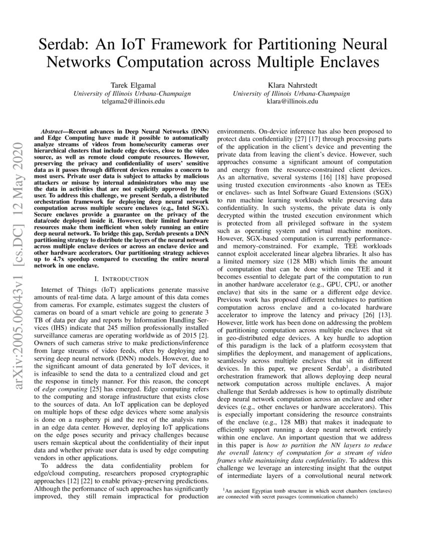 Serdab: An IoT Framework for Partitioning Neural Networks Computation ...