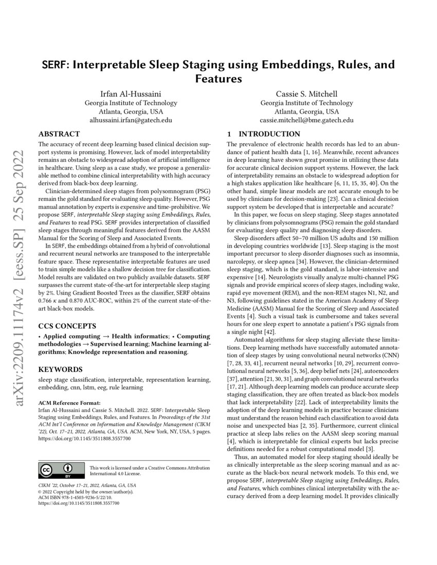 Serf Interpretable Sleep Staging Using Embeddings Rules And Features Deepai 7232