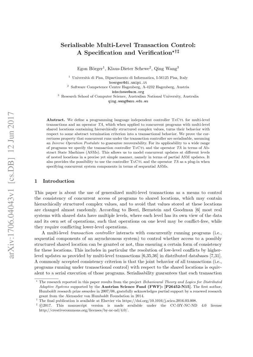Serialisable Multi-Level Transaction Control: A Specification and ...