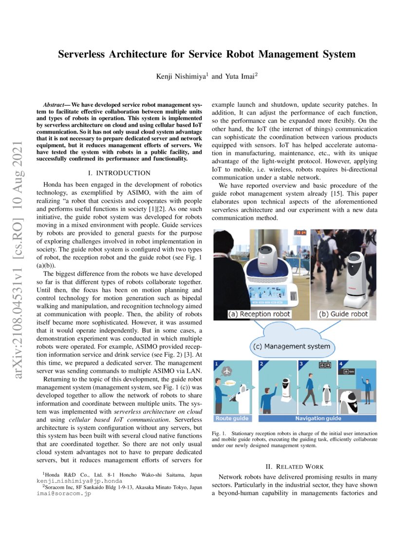 Serverless Architecture for Service Robot Management System | DeepAI