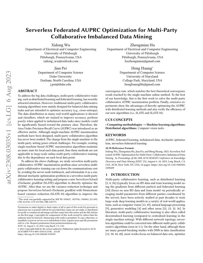 Serverless Federated AUPRC Optimization for Multi-Party Collaborative ... Serverless Federated AUPRC Optimization for Multi-Party Collaborative ...