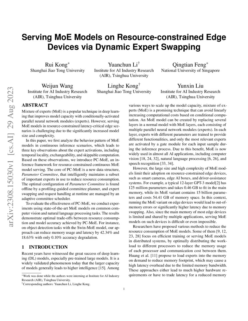 Serving MoE Models on Resource-constrained Edge Devices via Dynamic Expert Swapping | DeepAI