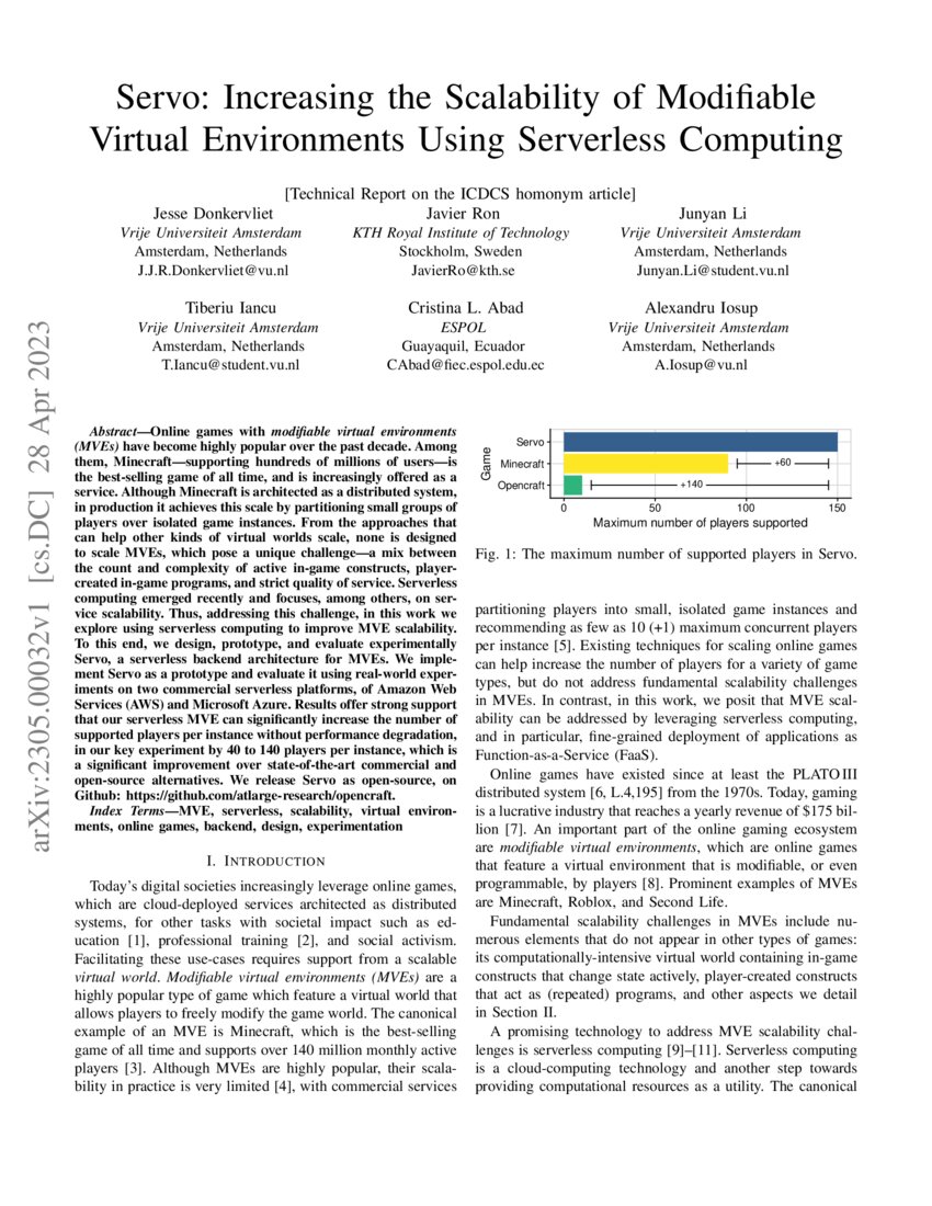 Servo Increasing The Scalability Of Modifiable Virtual Environments Using Serverless Computing 2651