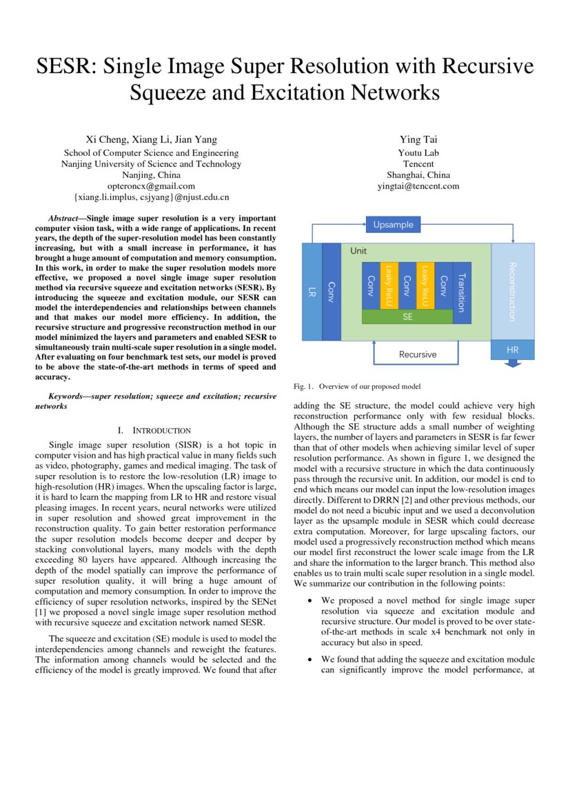 SESR: Single Image Super Resolution with Recursive Squeeze and ...