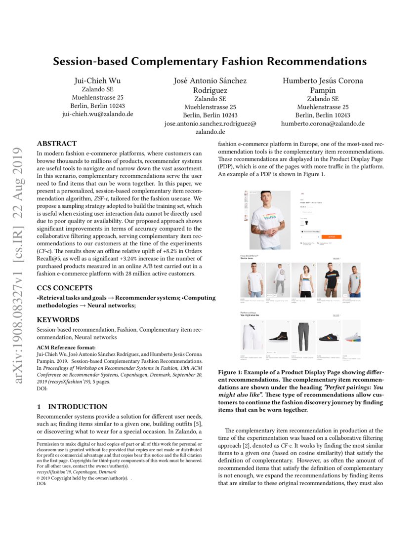 Session-based Complementary Fashion Recommendations | DeepAI