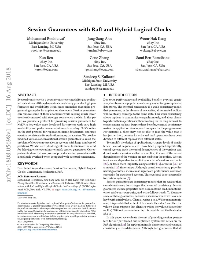 Session Guarantees With Raft And Hybrid Logical Clocks Deepai