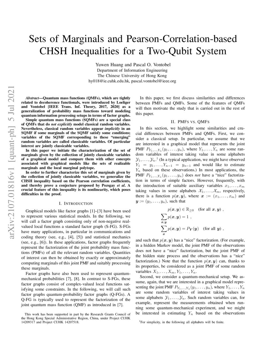 Sets of Marginals and Pearson-Correlation-based CHSH Inequalities for a ...