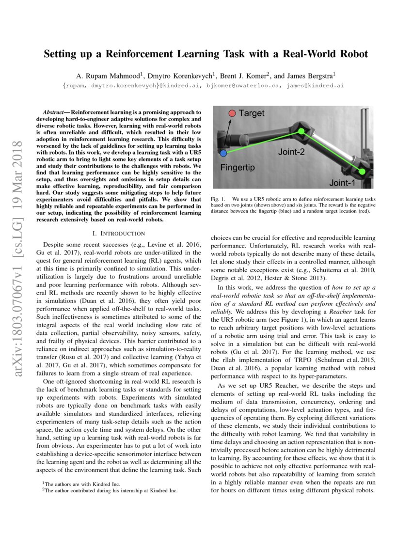 Setting up a Reinforcement Learning Task with a Real-World Robot | DeepAI