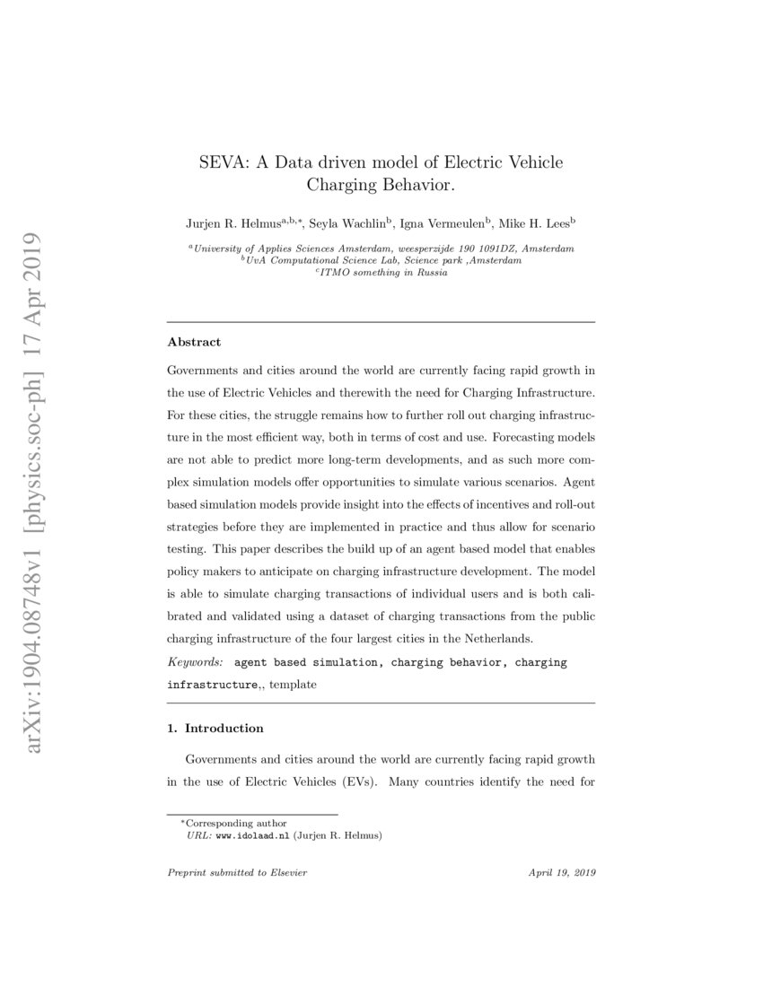 SEVA: A Data driven model of Electric Vehicle Charging Behavior | DeepAI