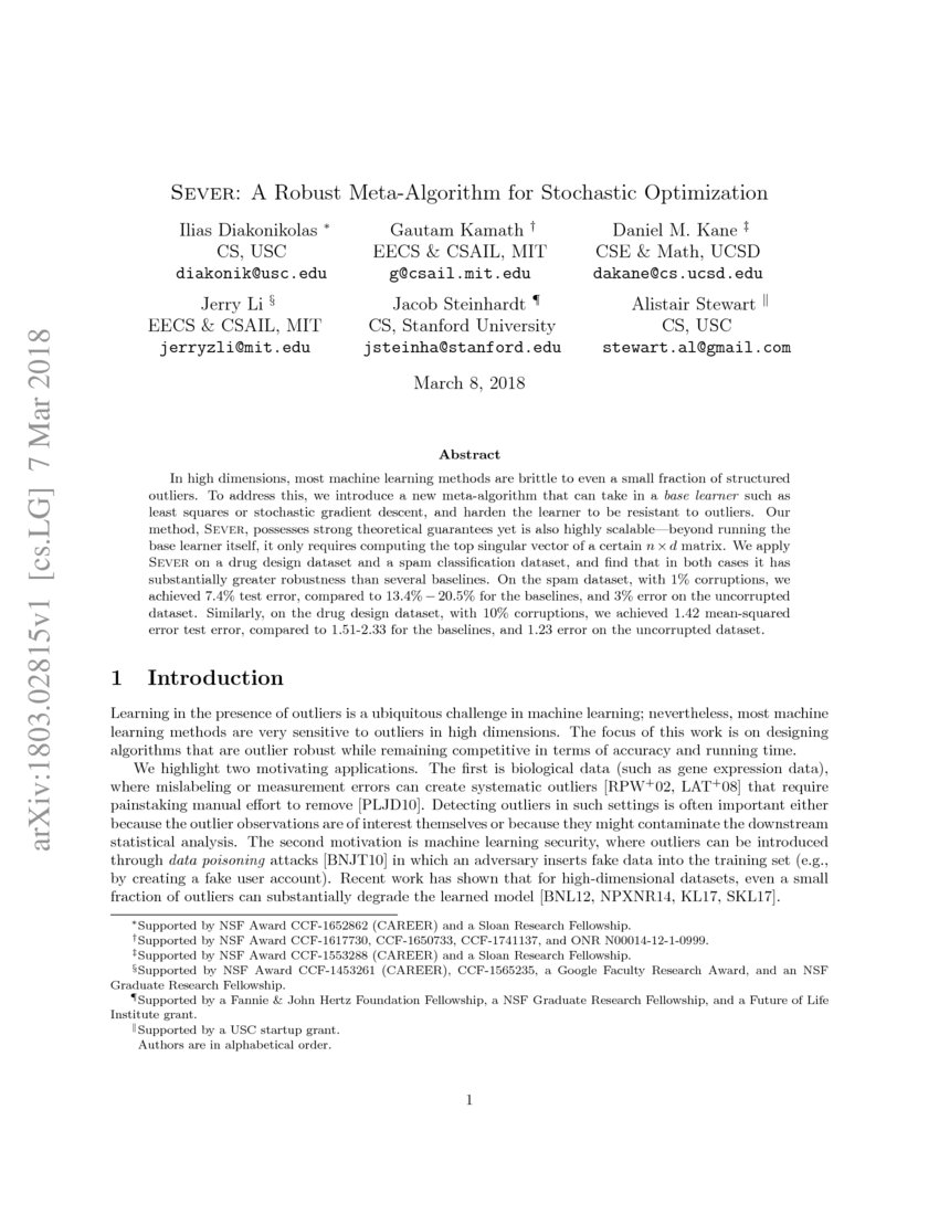 Sever: A Robust Meta-Algorithm for Stochastic Optimization | DeepAI