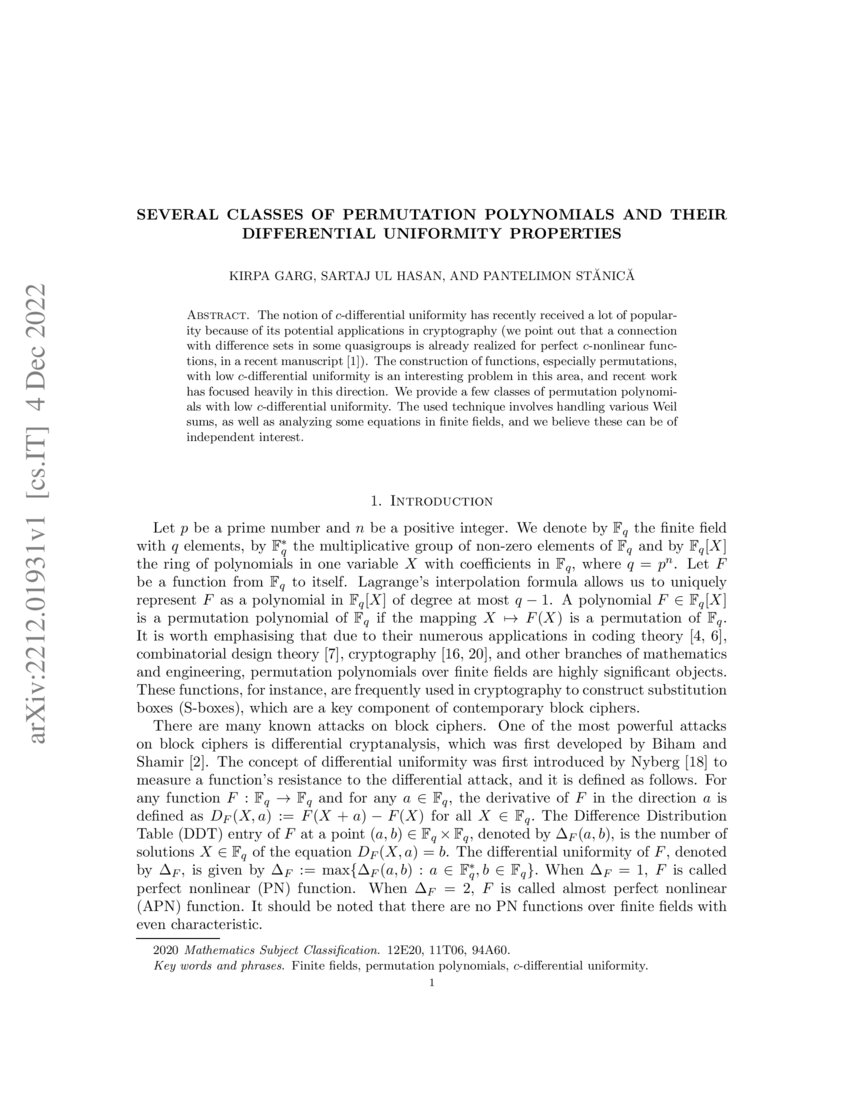 Several Classes Of Permutation Polynomials And Their Differential