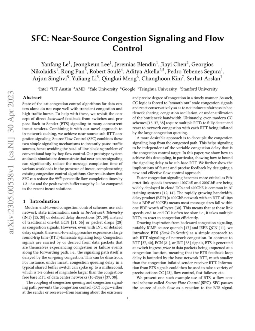 SFC: Near-Source Congestion Signaling and Flow Control | DeepAI SFC: Near-Source Congestion Signaling and Flow Control | DeepAI