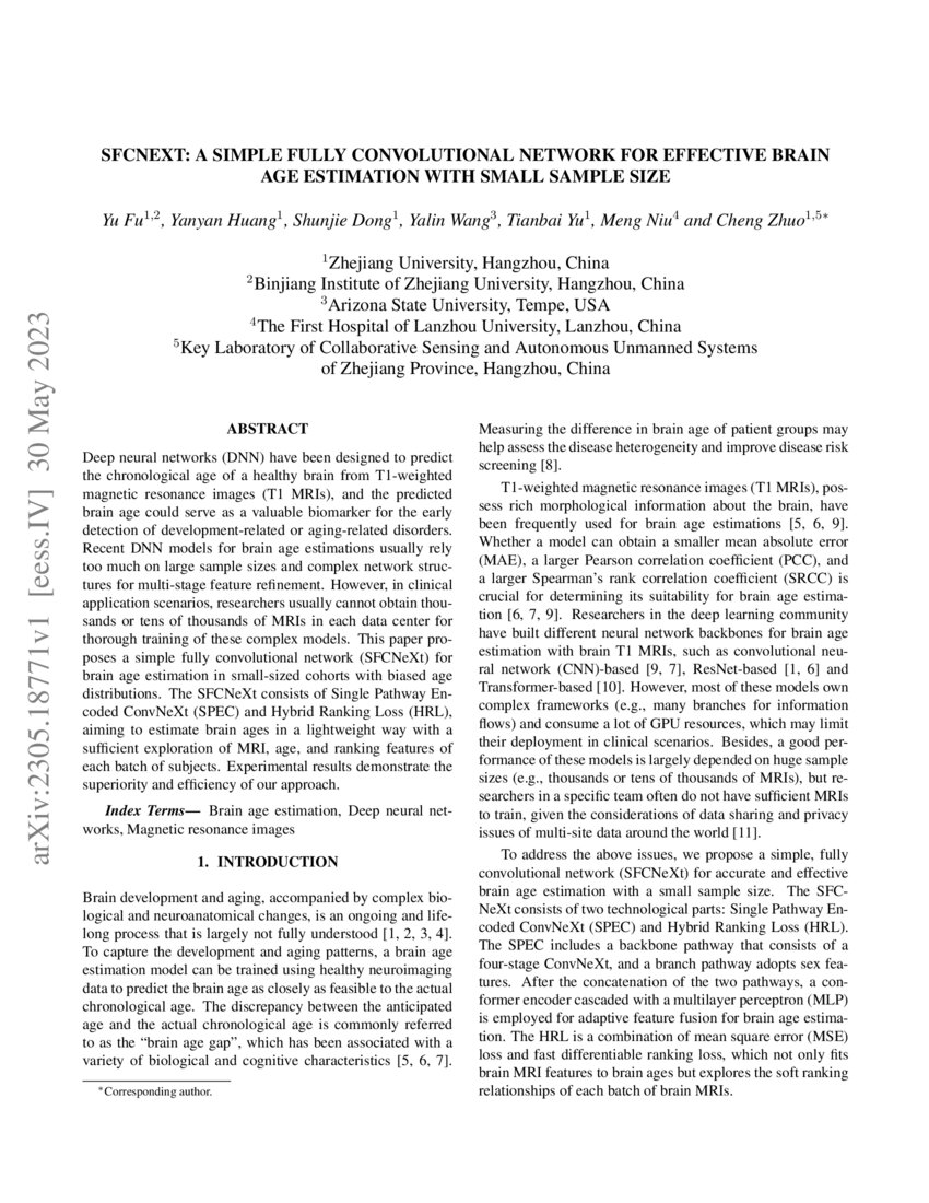 SFCNeXt: a simple fully convolutional network for effective brain age estimation with small ...