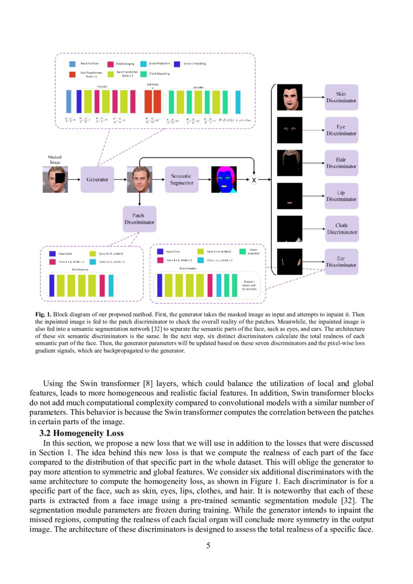 SFI-Swin: Symmetric Face Inpainting with Swin Transformer by Distinctly Learning Face Components ...