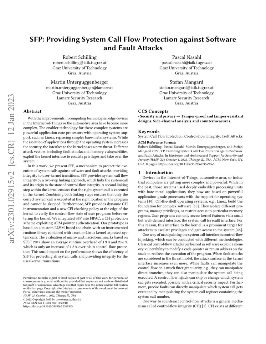 SFP: Providing System Call Flow Protection against Software and Fault ...