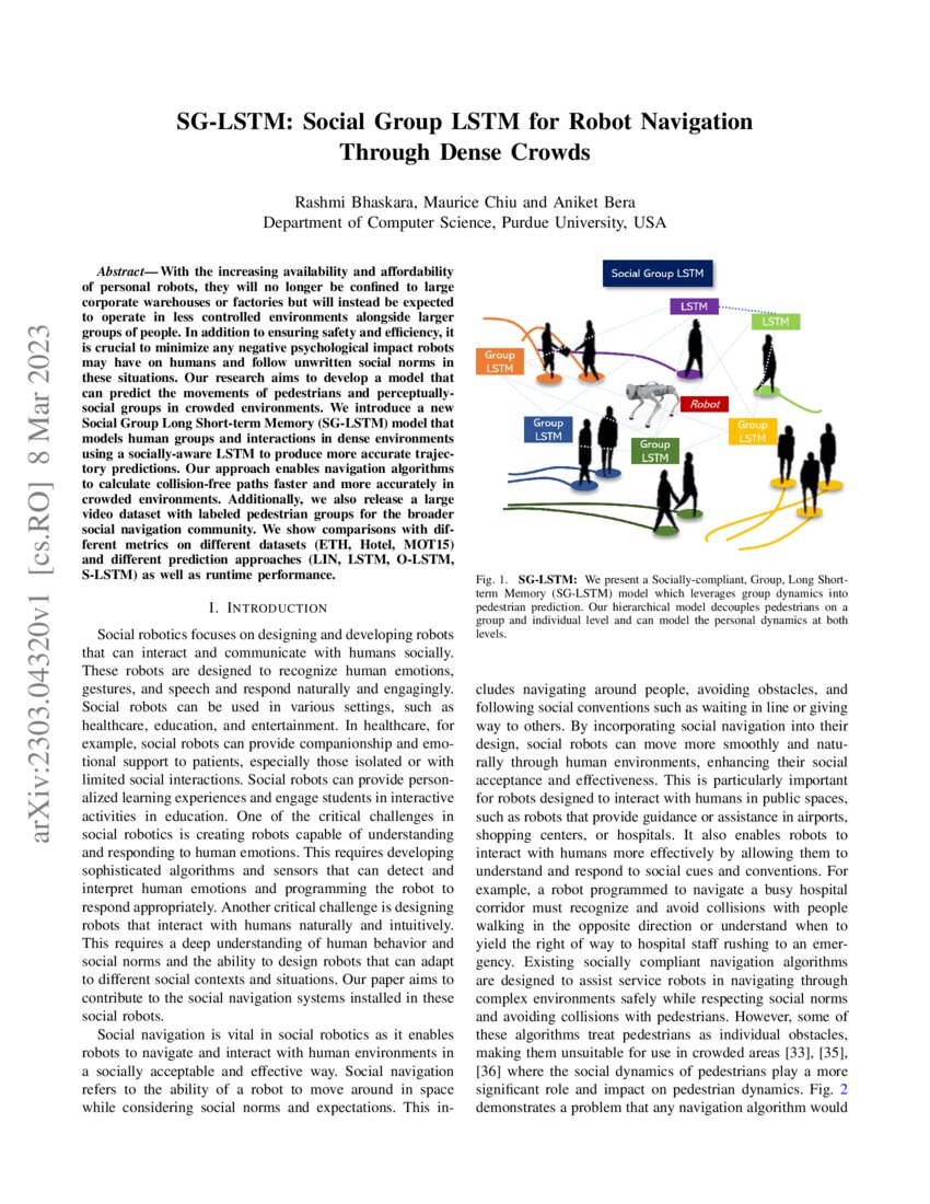 Sg Lstm Social Group Lstm For Robot Navigation Through Dense Crowds Deepai
