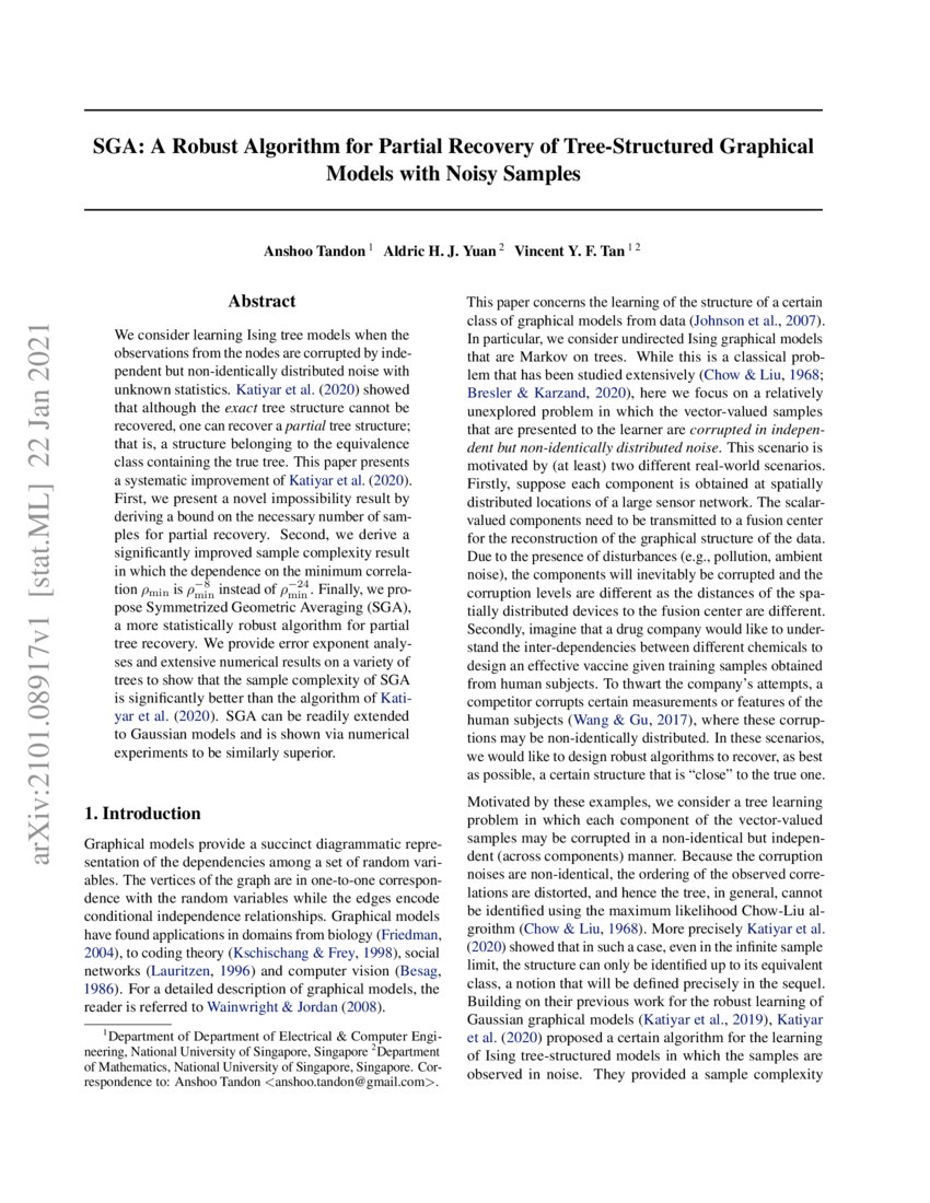 Sga A Robust Algorithm For Partial Recovery Of Tree Structured Graphical Models With Noisy