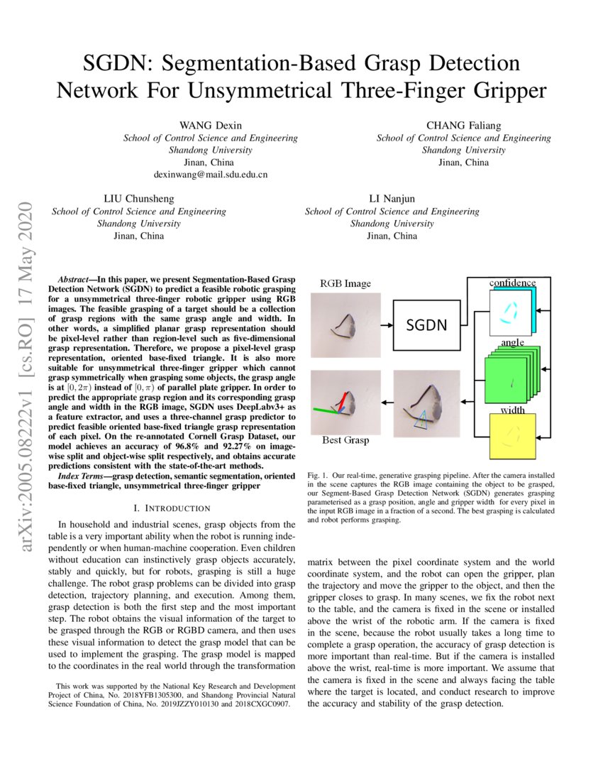 Sgdn Segmentation Based Grasp Detection Network For Unsymmetrical