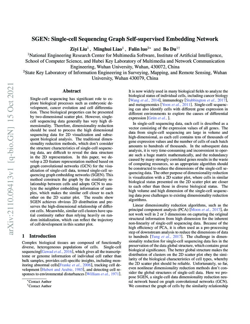 SGEN: Single-cell Sequencing Graph Self-supervised Embedding Network ...