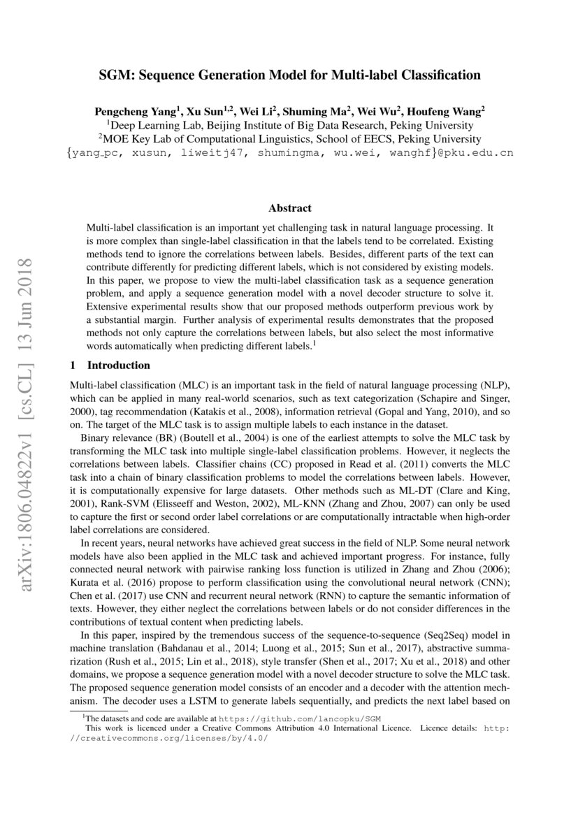 SGM: Sequence Generation Model for Multi-label Classification | DeepAI
