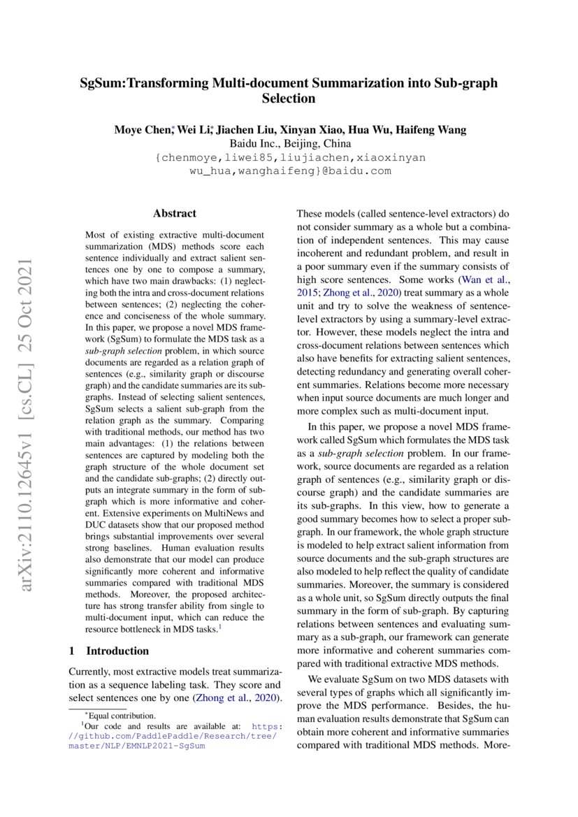 Sgsum Transforming Multi Document Summarization Into Sub Graph