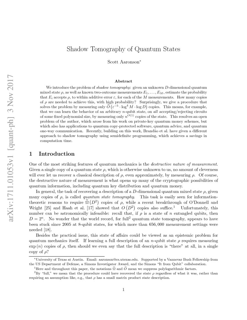 Shadow Tomography of Quantum States | DeepAI