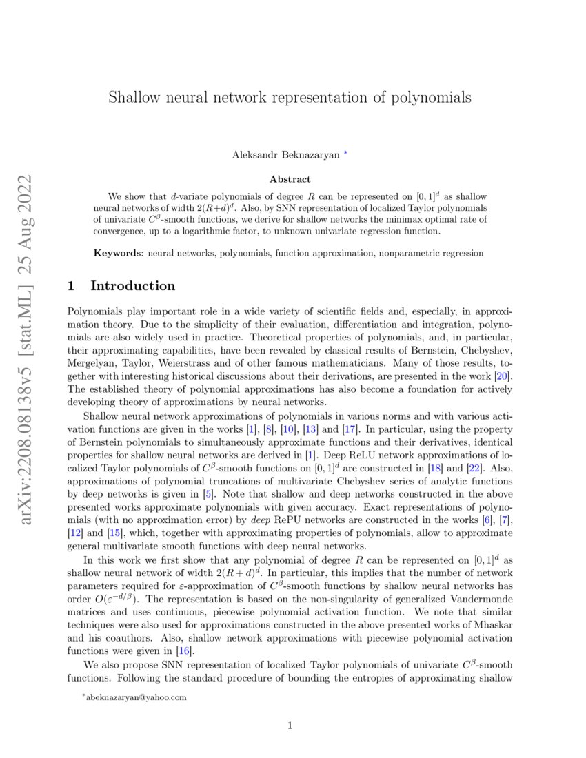 Shallow neural network representation of polynomials | DeepAI Shallow neural network representation of polynomials | DeepAI