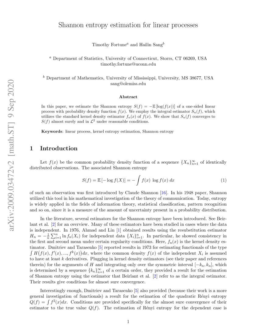 Shannon entropy estimation for linear processes | DeepAI