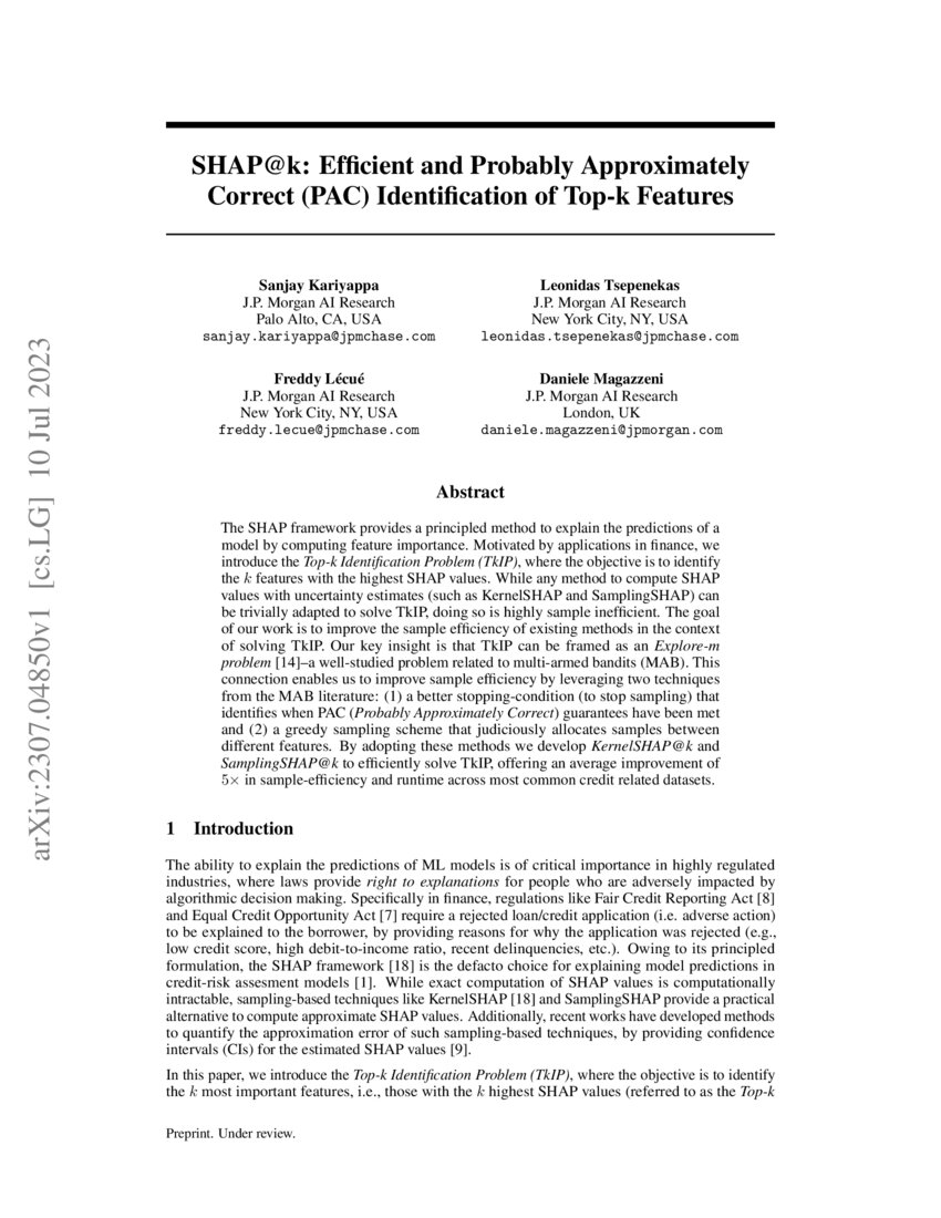 SHAP@k:Efficient and Probably Approximately Correct (PAC ...