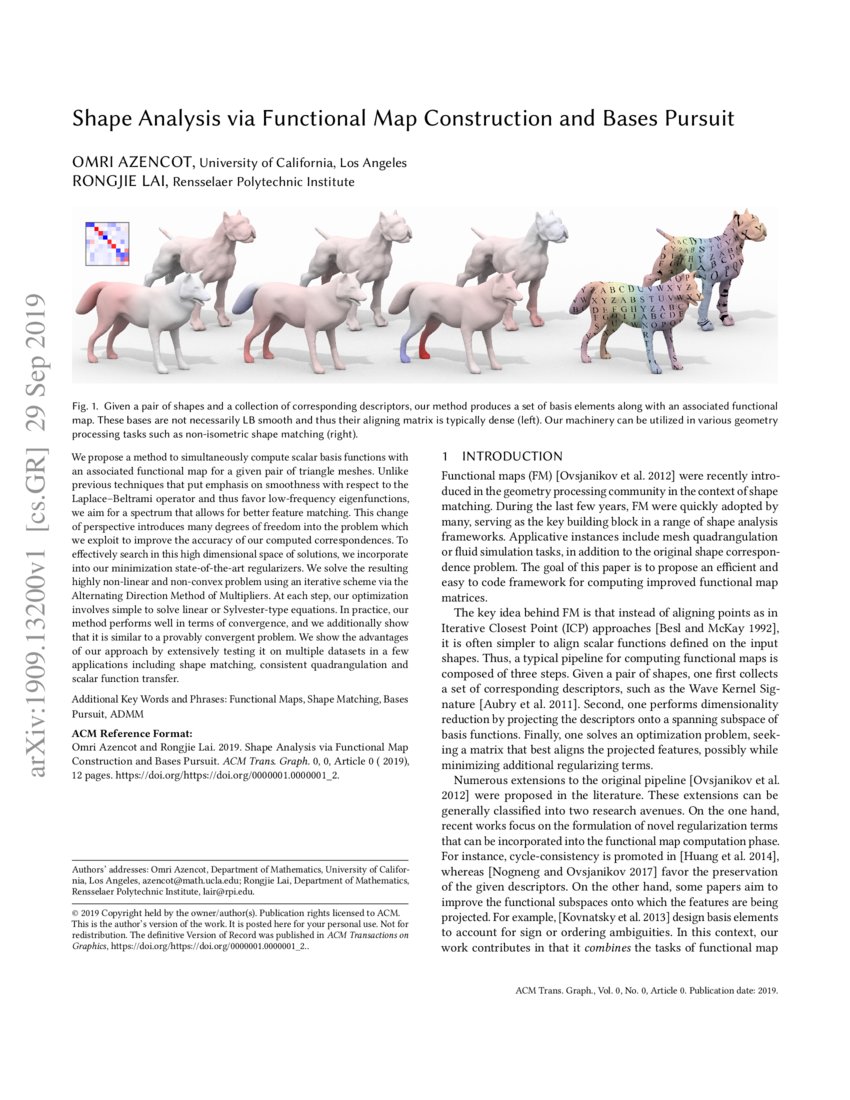 Shape Analysis via Functional Map Construction and Bases Pursuit | DeepAI